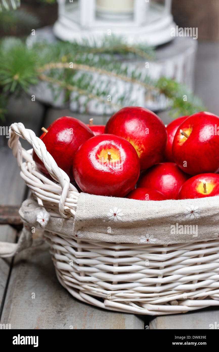 Red apples in basket. Traditional christmas setting.Red apples in ...