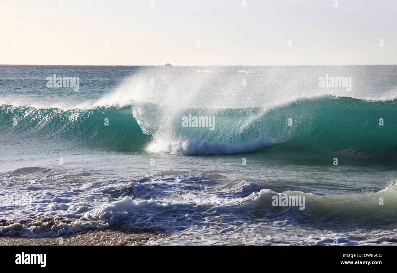 Turquoise wave breaking , translucent Stock Photo - Alamy