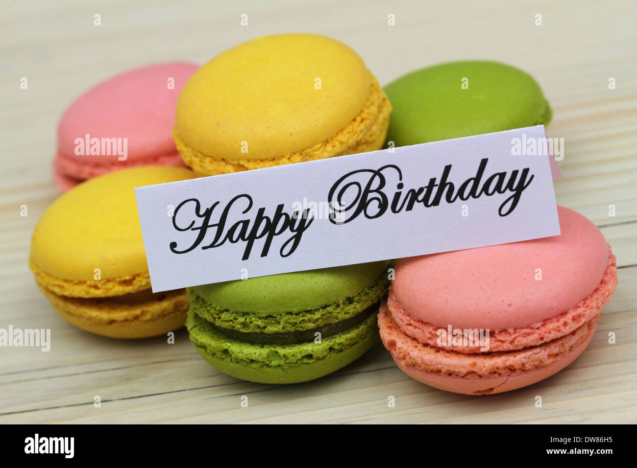 Happy birthday card with colorful macaroons Stock Photo - Alamy
