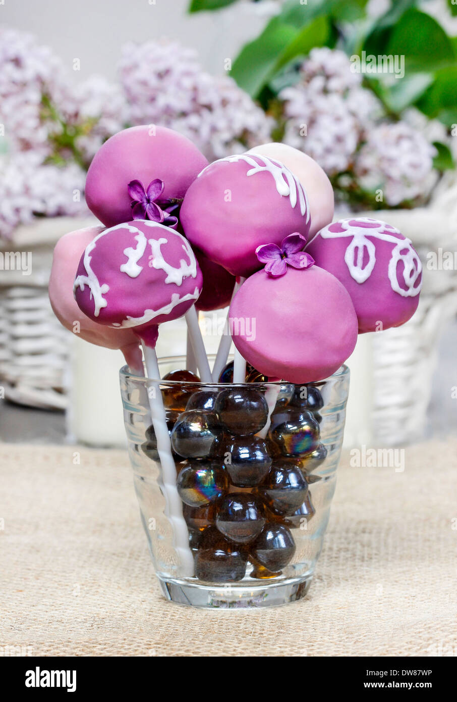 Violet, lilac and pink cake popsViolet, lilac and pink cake pops Stock ...