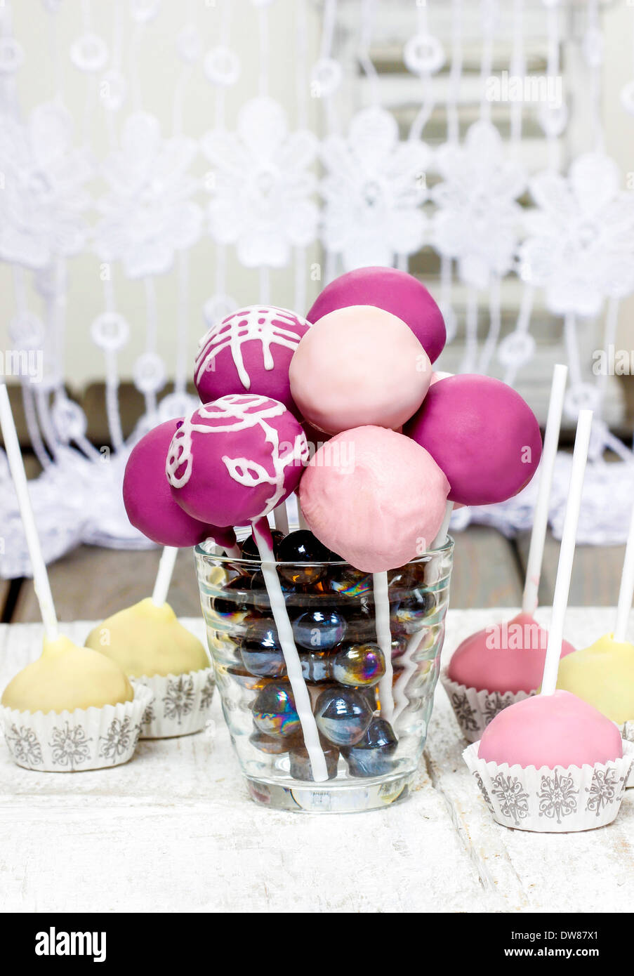 Violet, lilac and pink cake popsViolet, lilac and pink cake pops Stock ...
