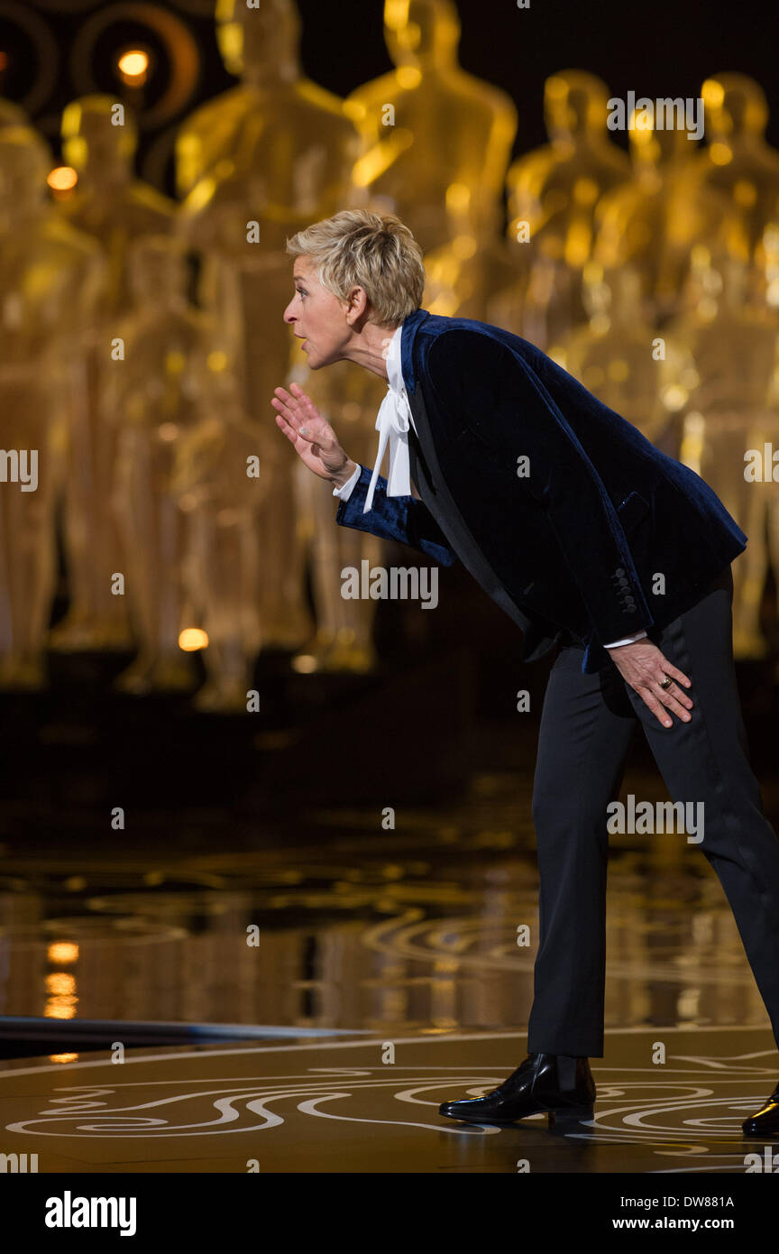 Los Angeles, USA. 2nd Mar, 2014. Ellen Degeneres hosts the 86th Oscars ...