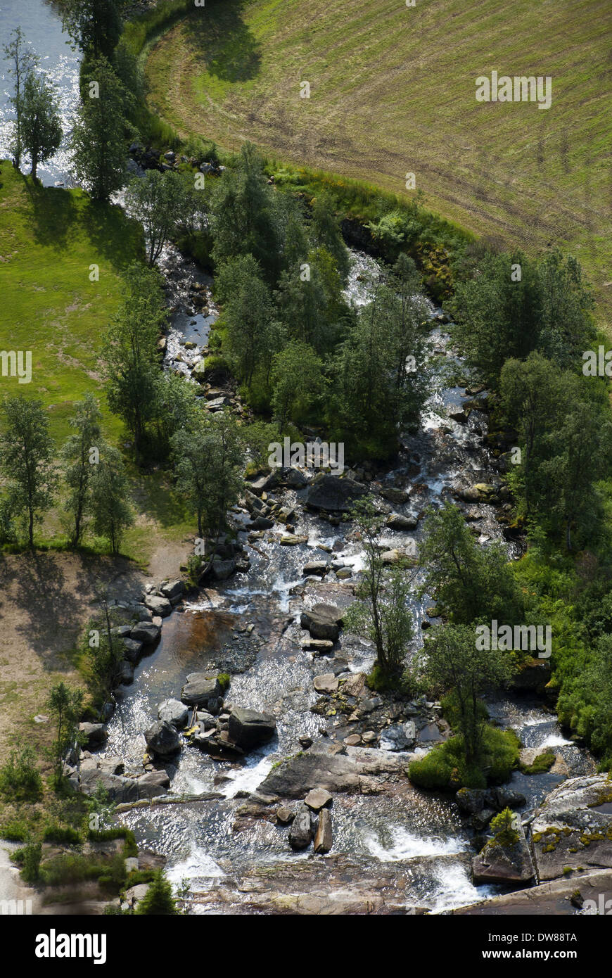 a river which floating trough meadows from above Stock Photo - Alamy