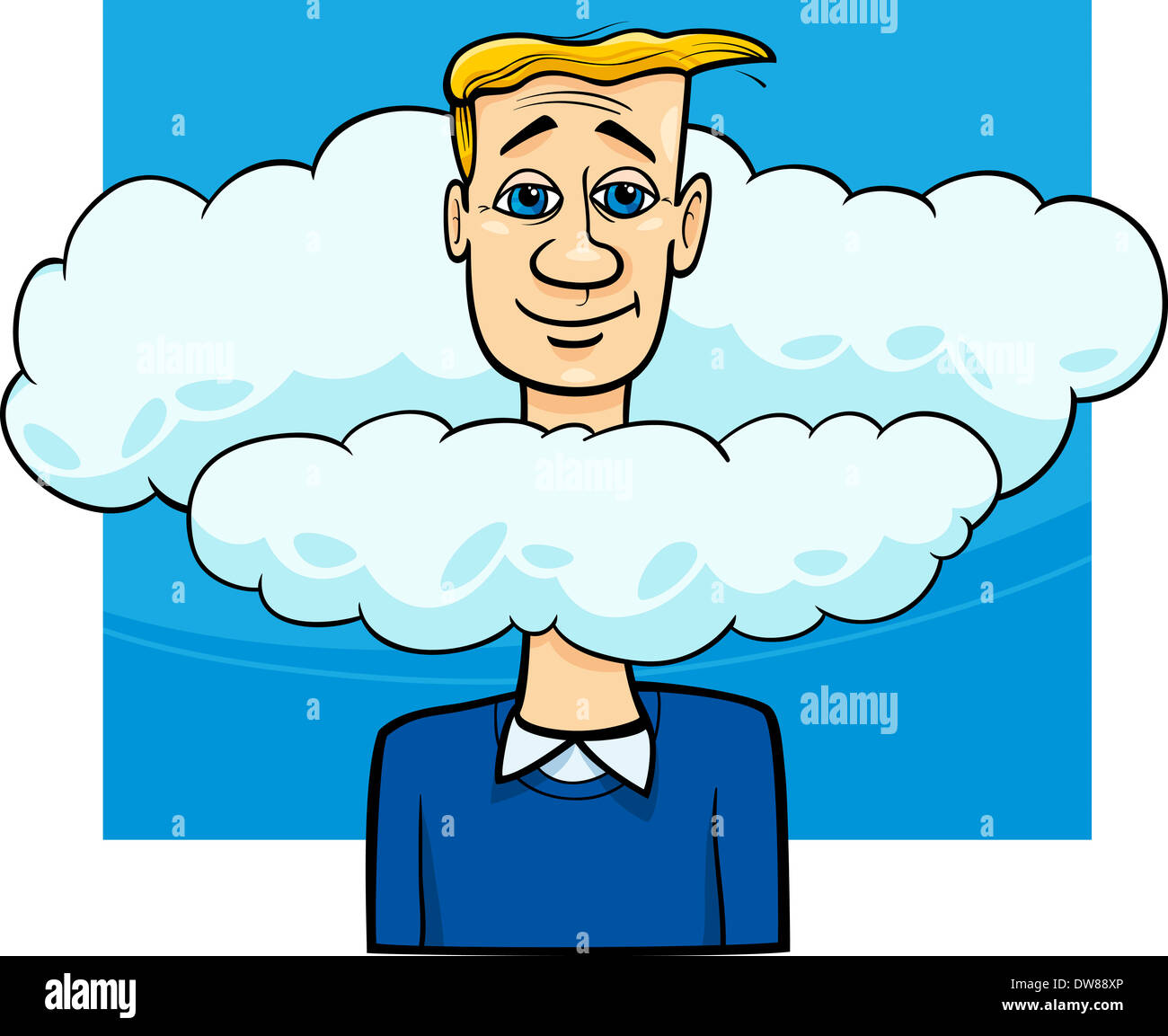 Cartoon Humor Concept Illustration of Head in the Clouds Saying or ...