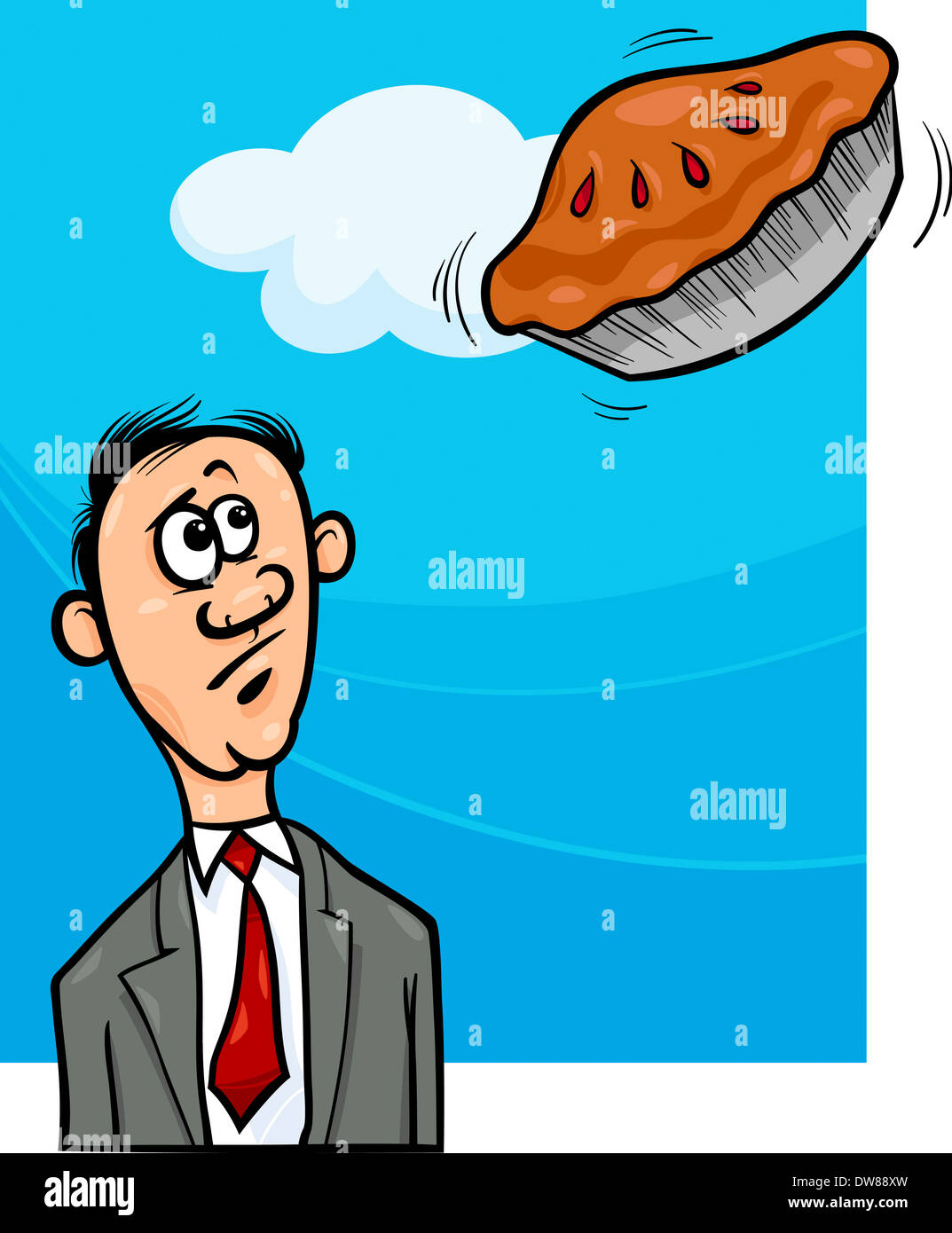 Cartoon Humor Concept Illustration of Pie in the Sky Saying or Proverb ...