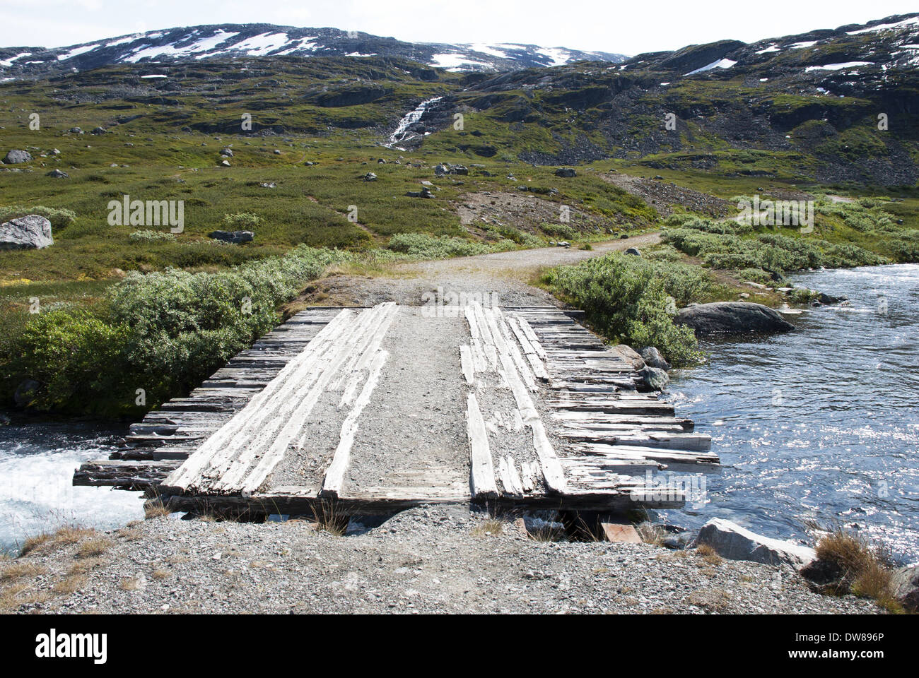 A Plank Bridge in the Mountains Leading over a small River Stock Photo ...