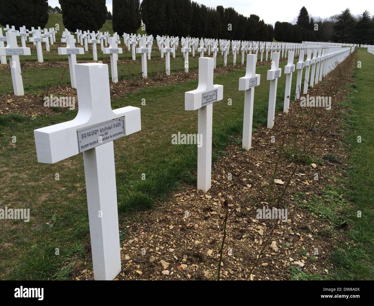 Verdun, France. 20th Feb, 2014. The sky is grey above the white crosses ...