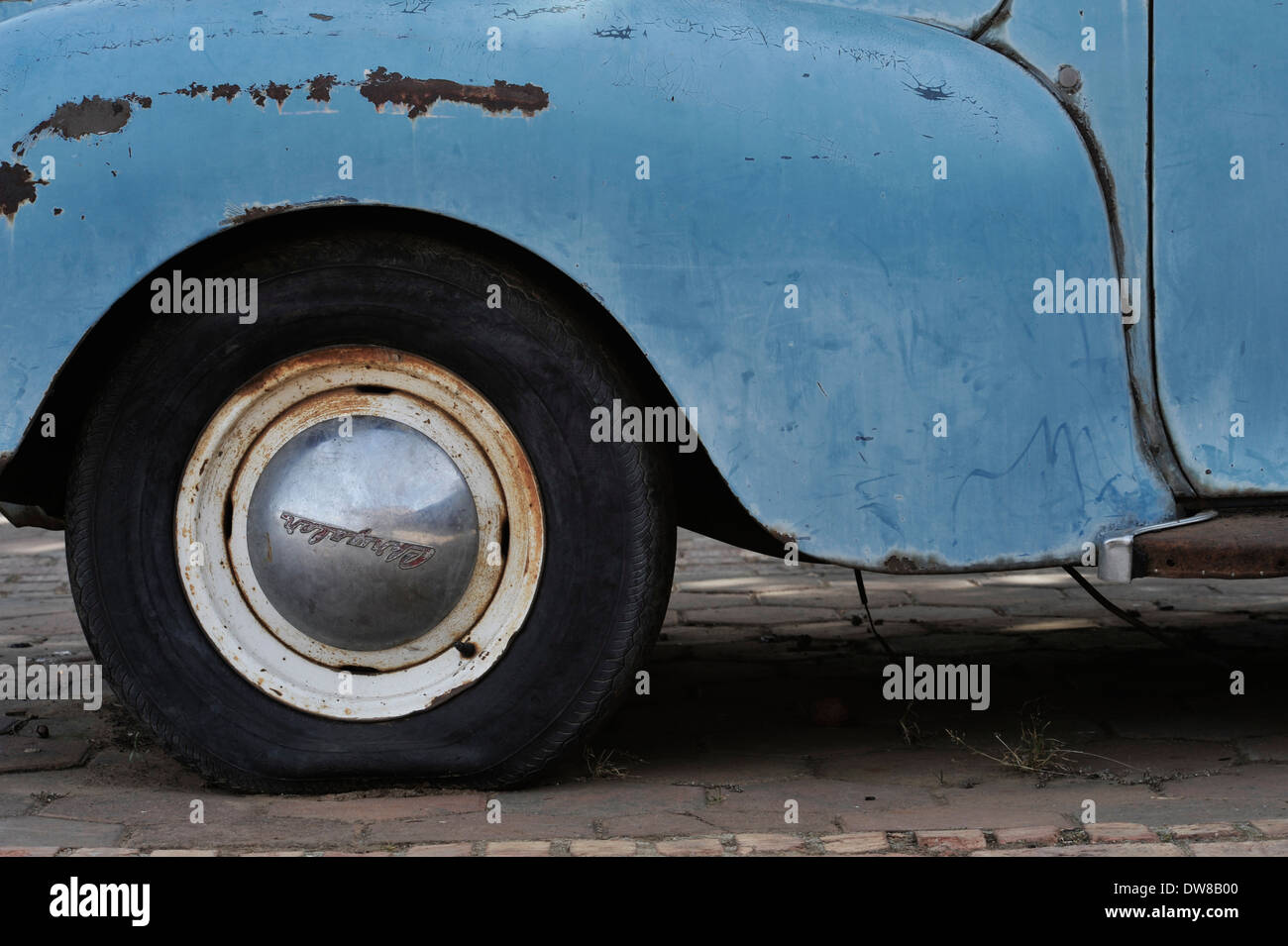 Clerens, South Africa, abstract, flat tyre on wheel of old redundant ...