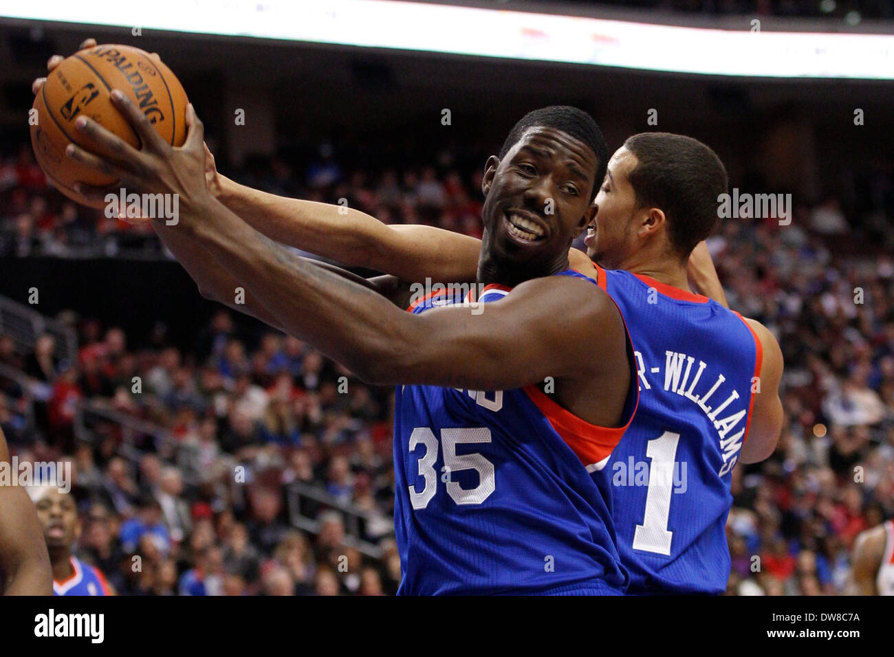 March 1, 2014: Philadelphia 76ers center Henry Sims (35) grabs the ...