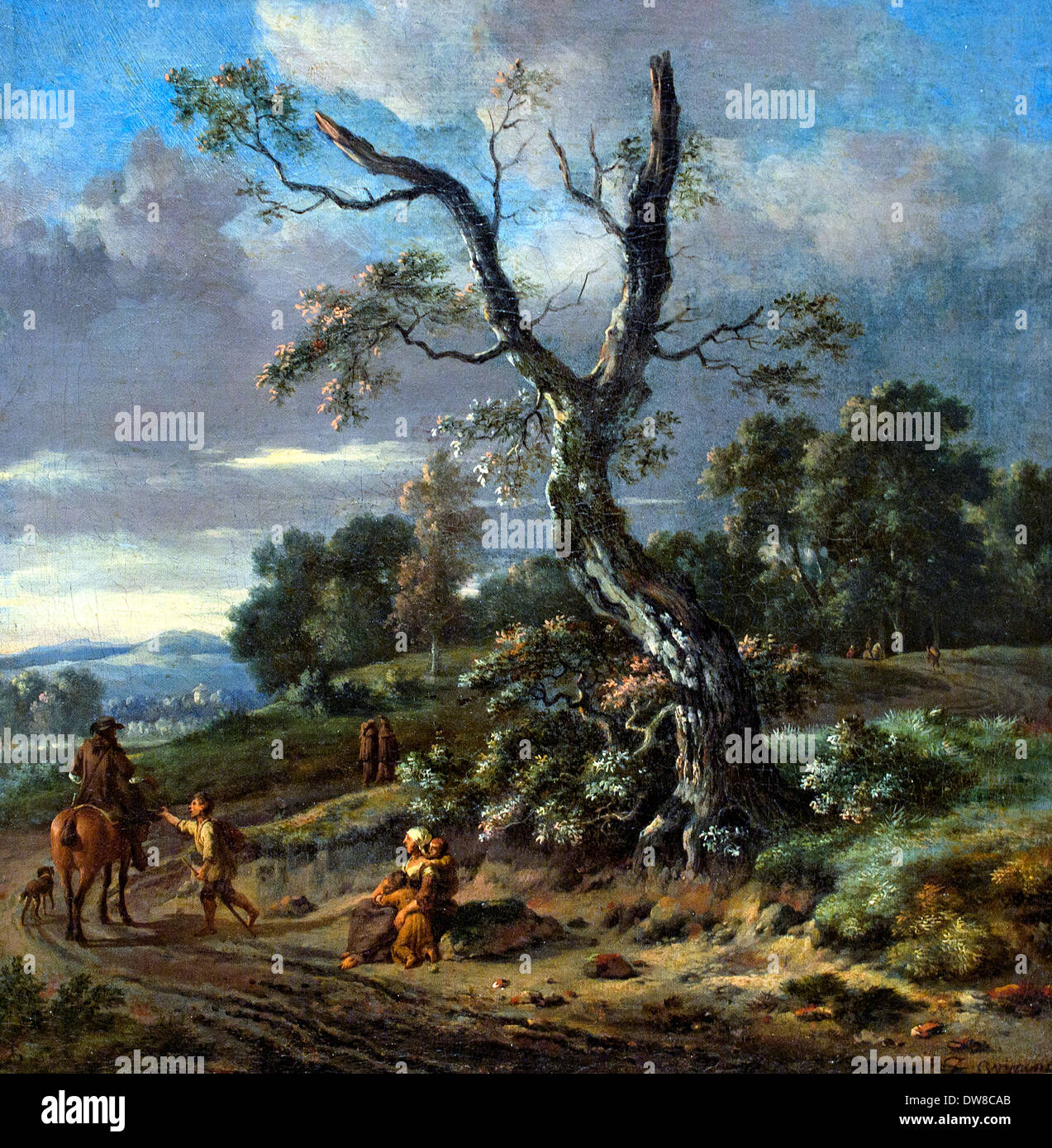 Hilly landscape with a beggar family in 1660 Jan Wynants 1630 - 1684 ...