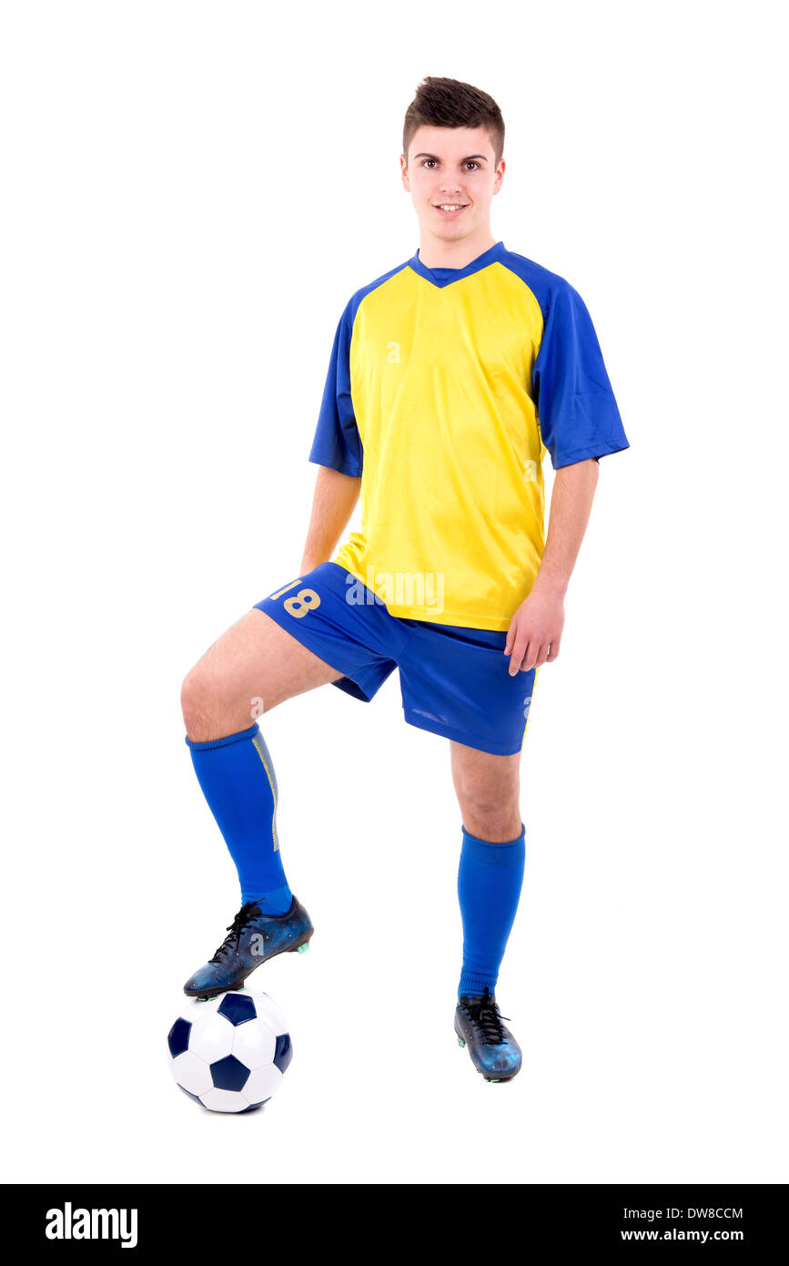 Football player with a ball isolated in white Stock Photo - Alamy