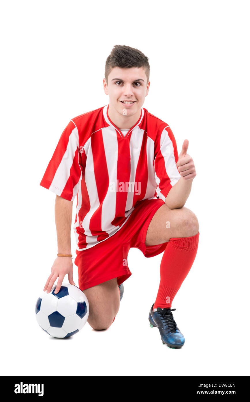 Football player with a ball isolated in white Stock Photo - Alamy