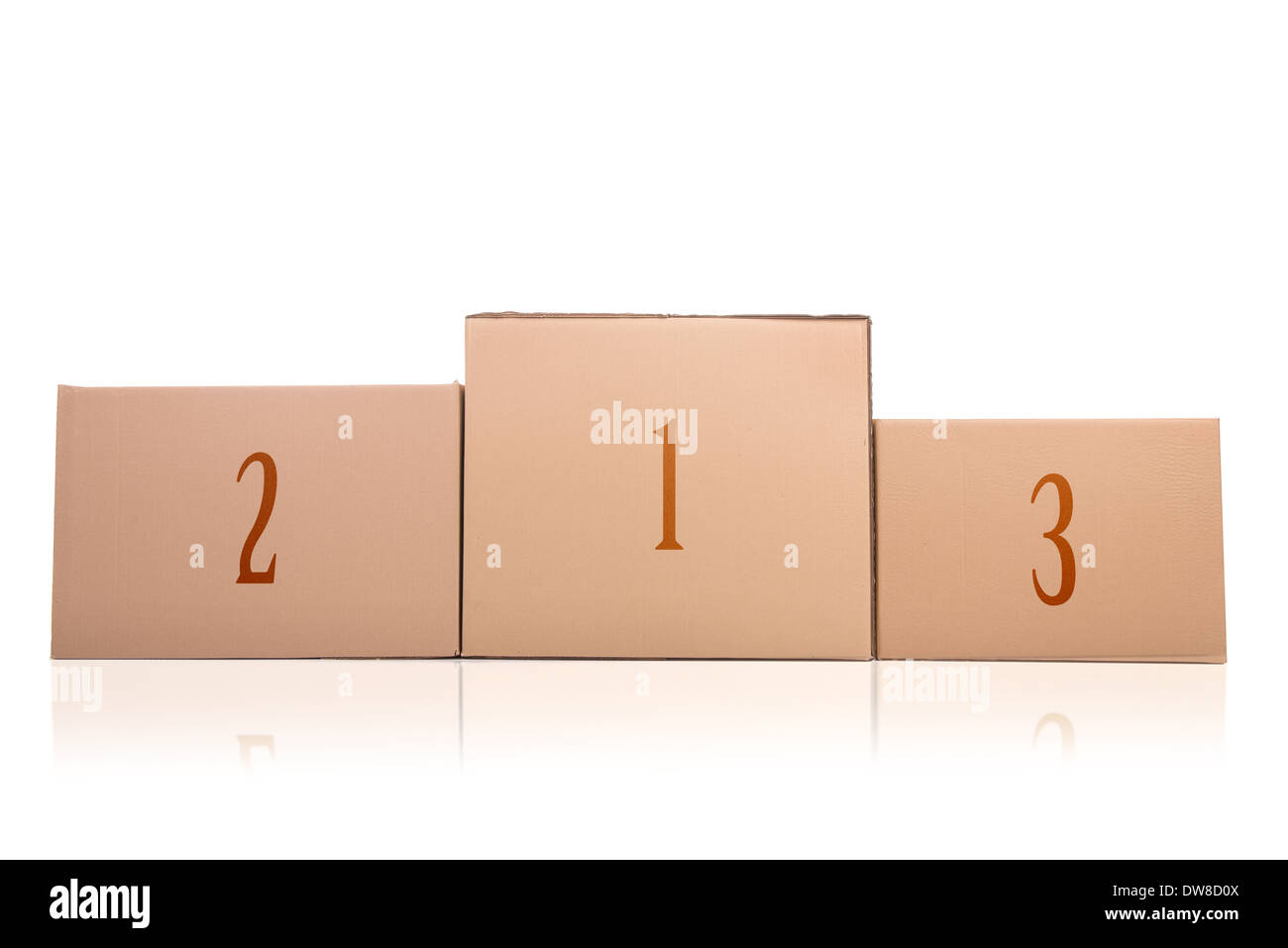 Podium made of cardboard boxes isolated in white Stock Photo - Alamy