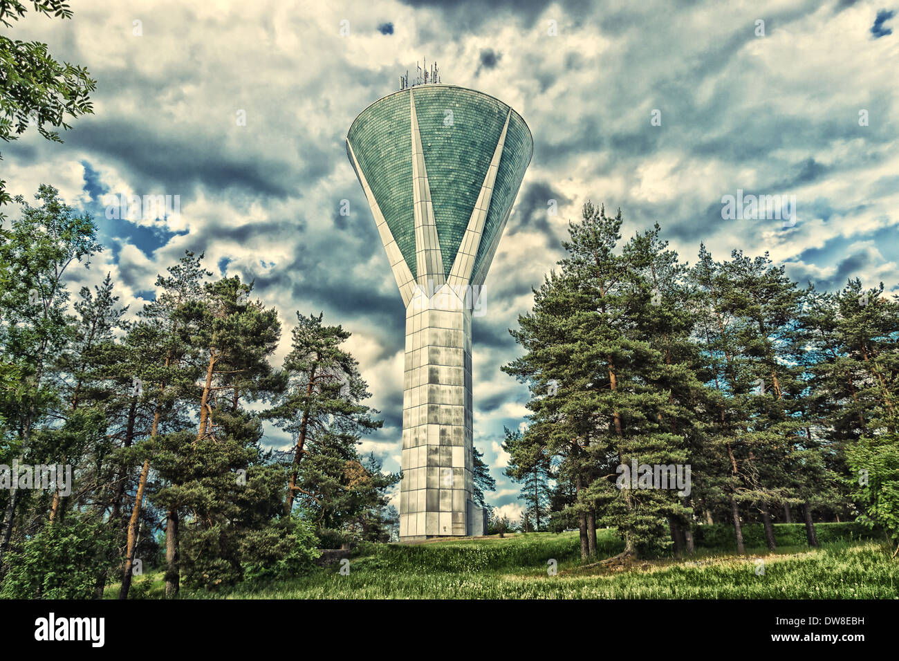 An unusual water tower. HDRi. Toning. Lahti is one of the oldest cities ...