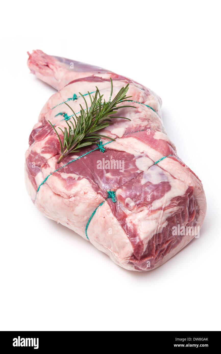 Shoulder of British lamb (2.69 kg) isolated on a white studio ...
