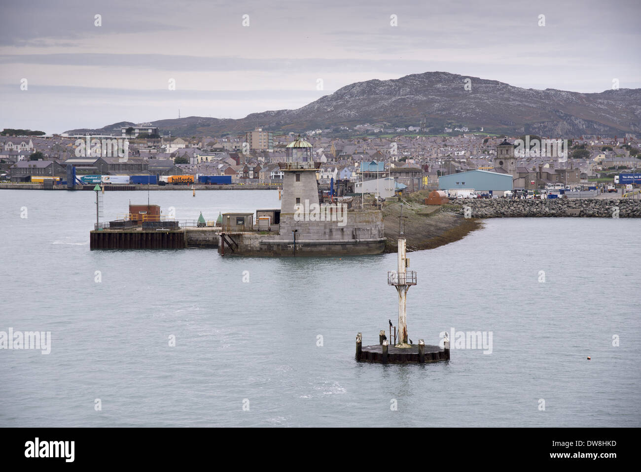 View of coastal harbour and town Holyhead Holy Island Anglesey Wales ...