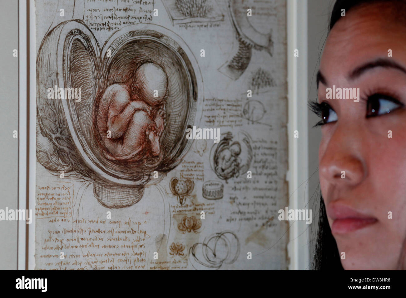 Employee Hanae Tsuji poses with artist Leonardo da Vinci's drawing ...
