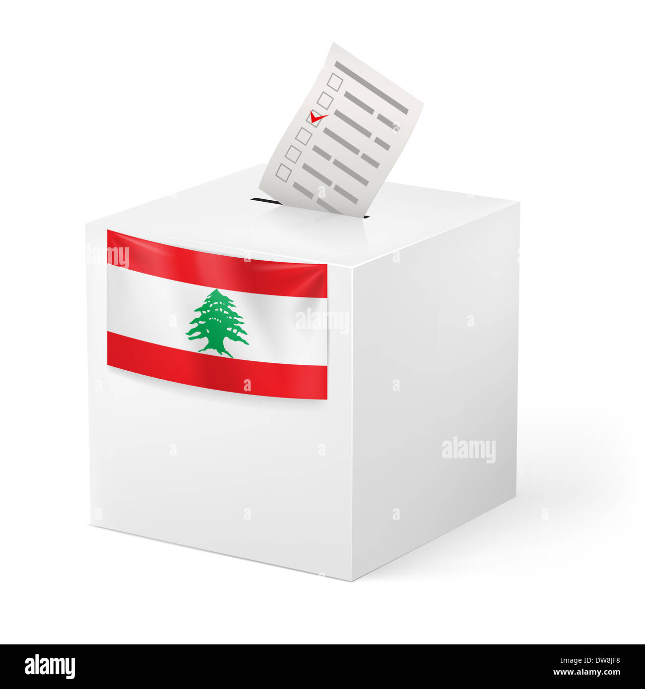 Election in Lebanon: ballot box with voting paper on white background ...
