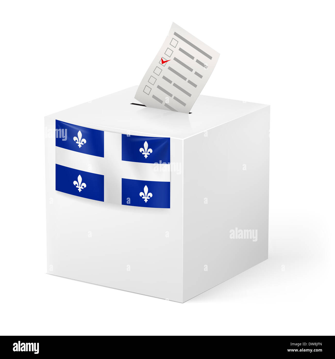 Election in Quebec: ballot box with voting paper on white background ...