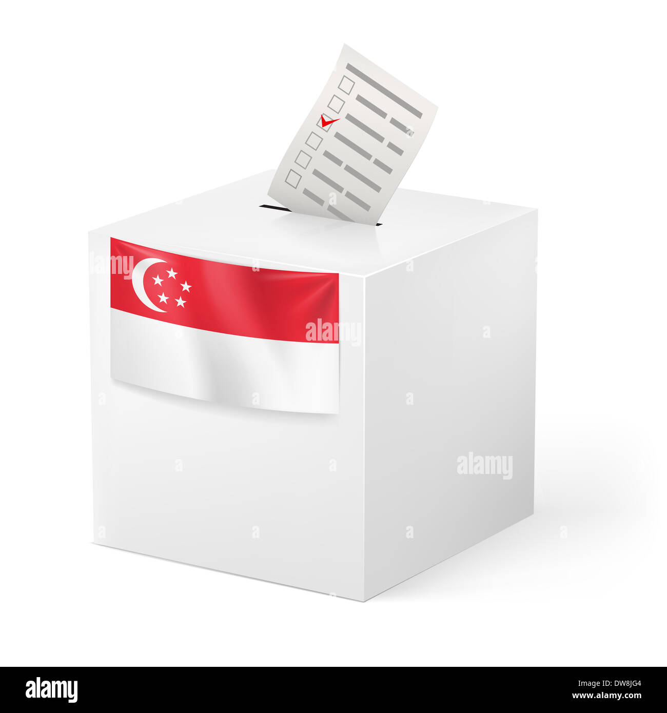Election in Singapore: ballot box with voting paper on white background ...