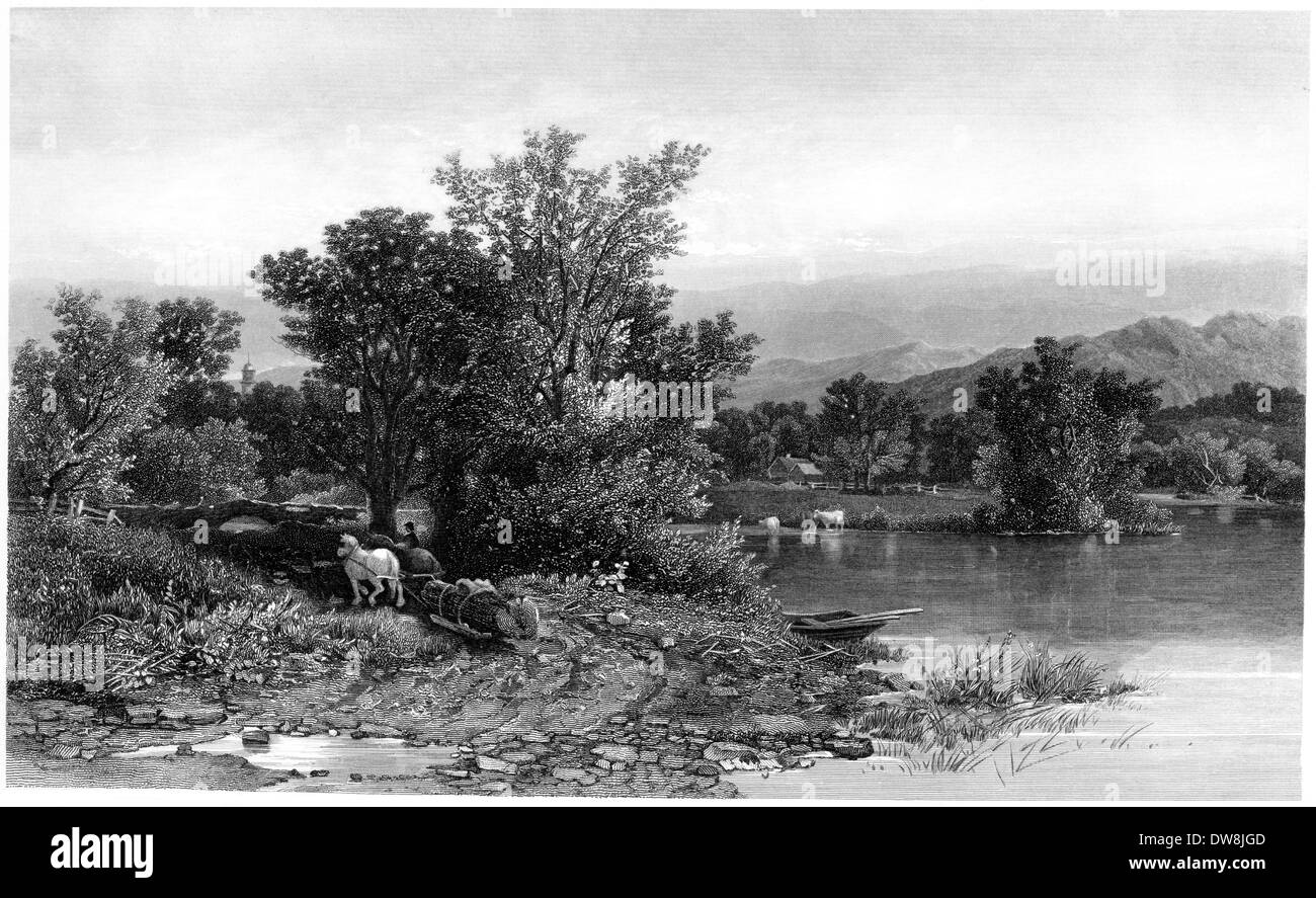 An engraving entitled "The Housatonic" scanned at high resolution from ...