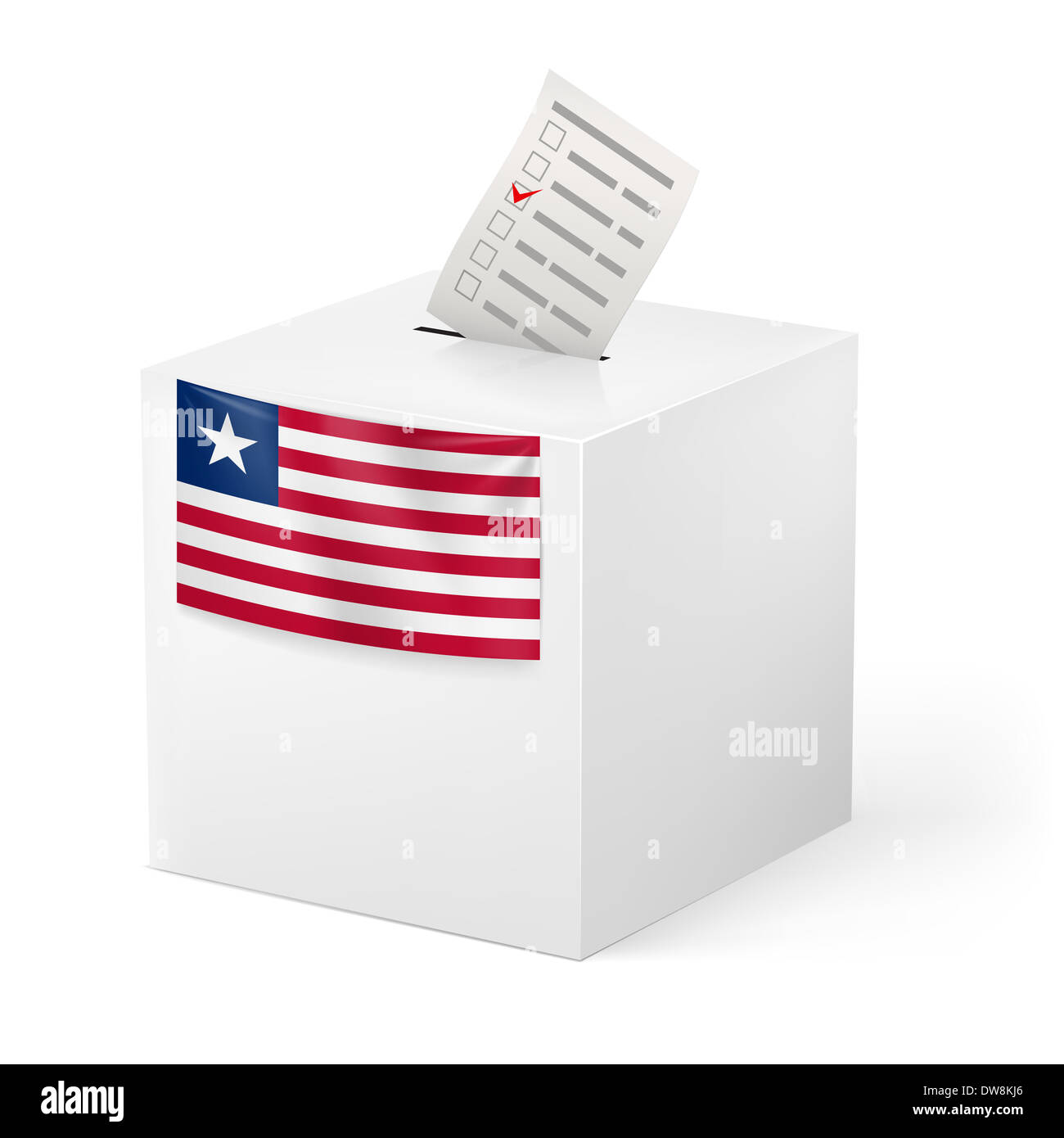 Election in Liberia: ballot box with voting paper on white background ...
