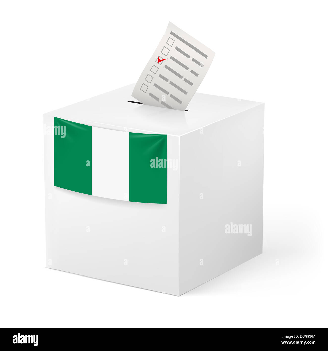 Election in Nigeria: ballot box with voting paper on white background ...