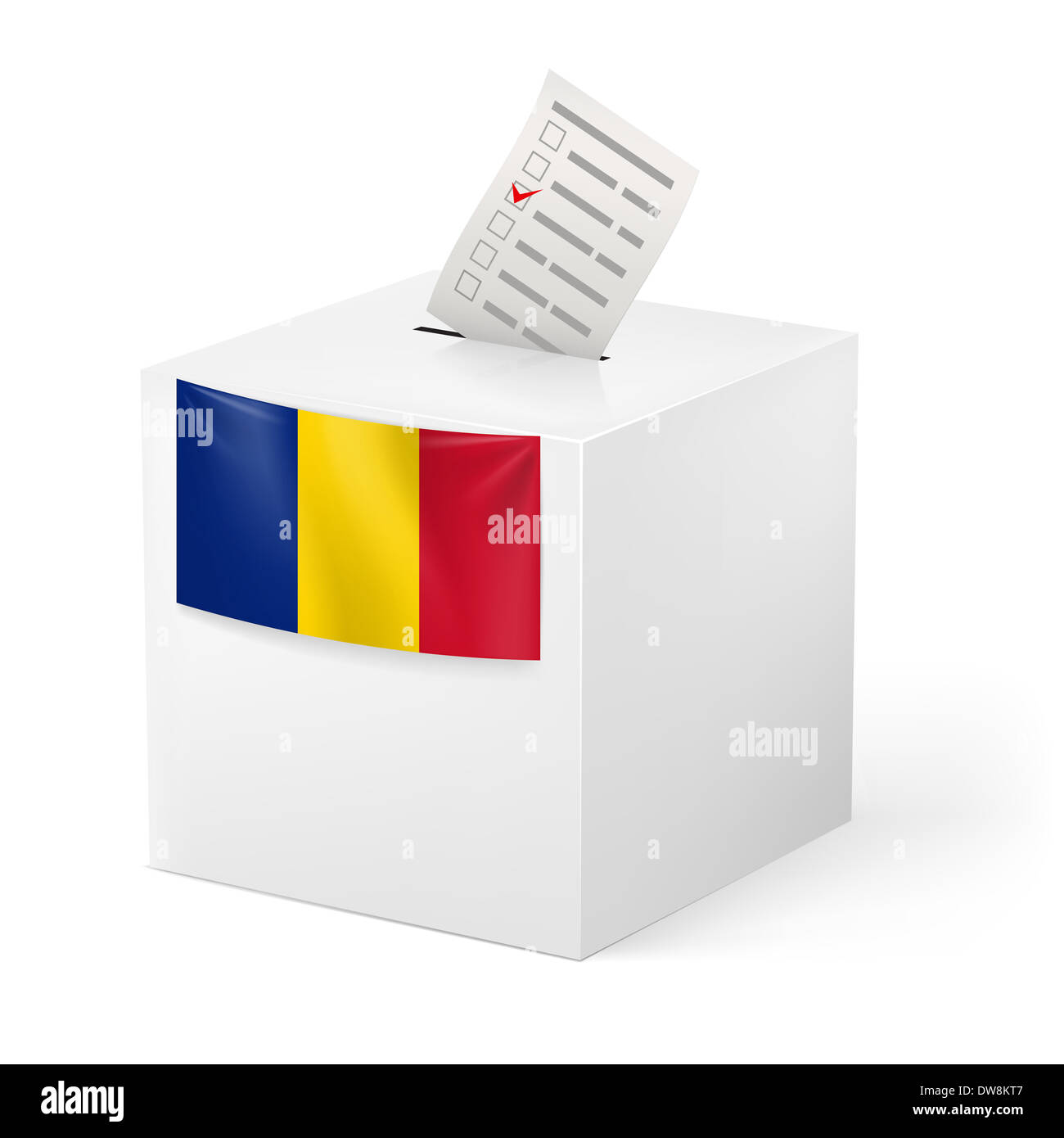 Election in Chad: ballot box with voting paper on white background ...