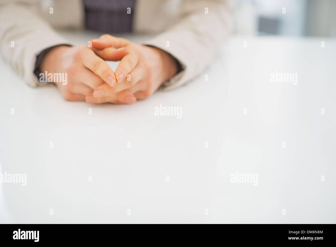 Closeup on business woman hands on desk Stock Photo - Alamy