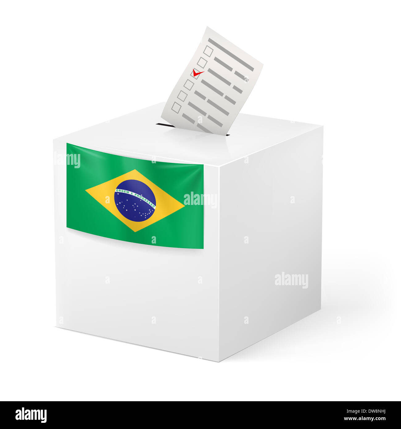 Election in Brazil: ballot box with voting paper on white background ...