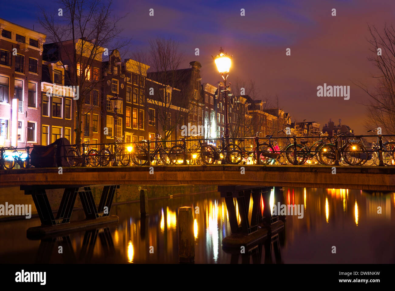 City scenic from Amsterdam in the Netherlands by night Stock Photo - Alamy