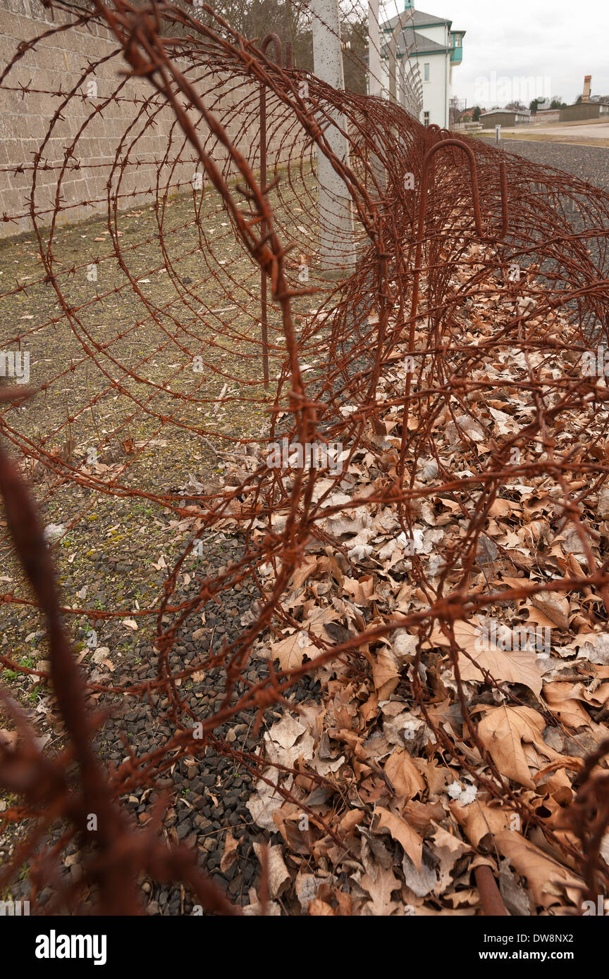 border eclectic fence coiled rusty barbed wire security perimeter Stock ...