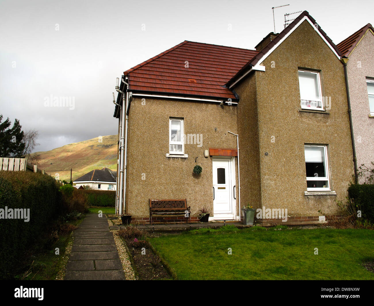 Typical 5 apartment semi-detached council house in rural setting Stock ...