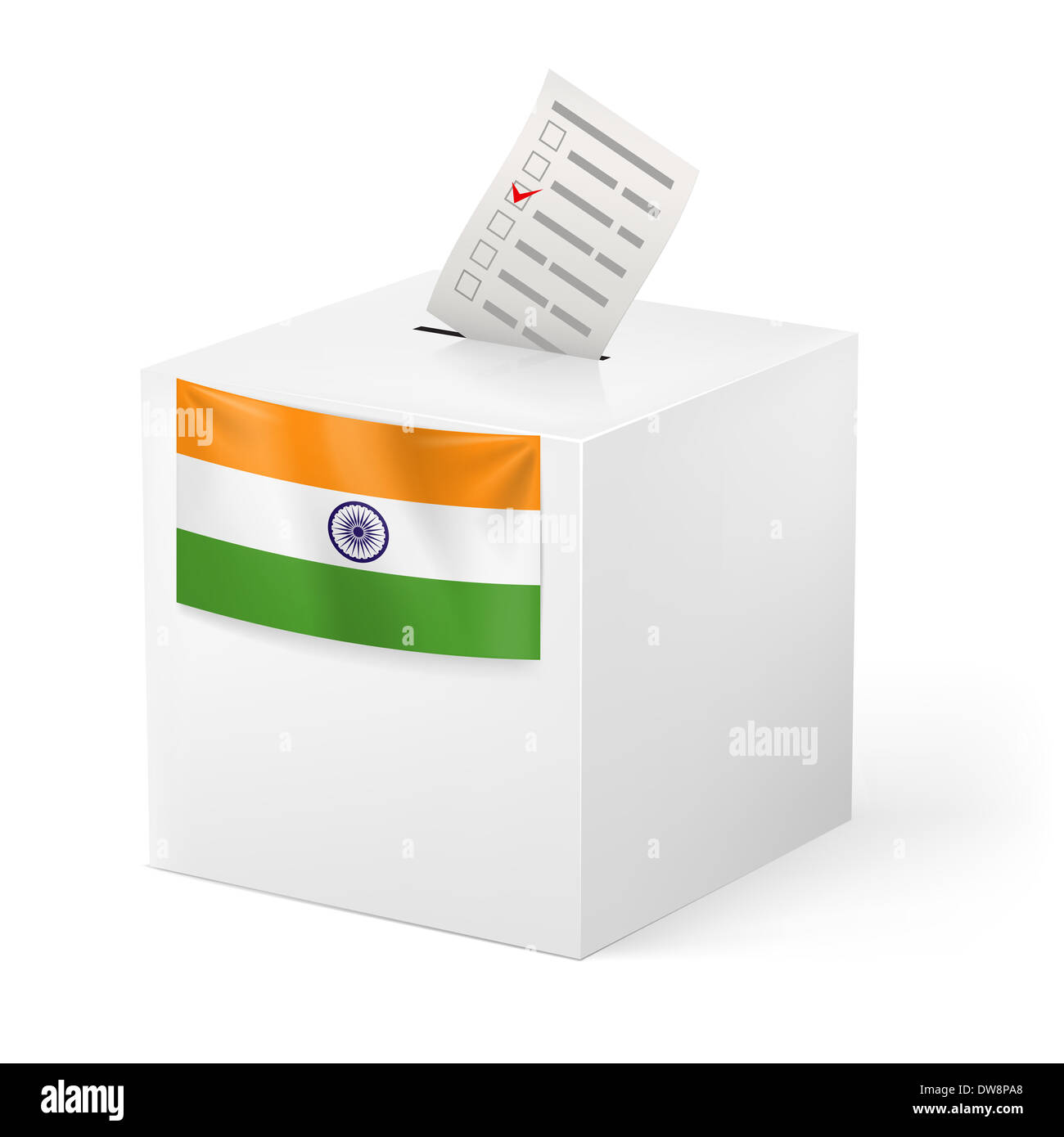 Election in India: ballot box with voicing paper isolated on white ...