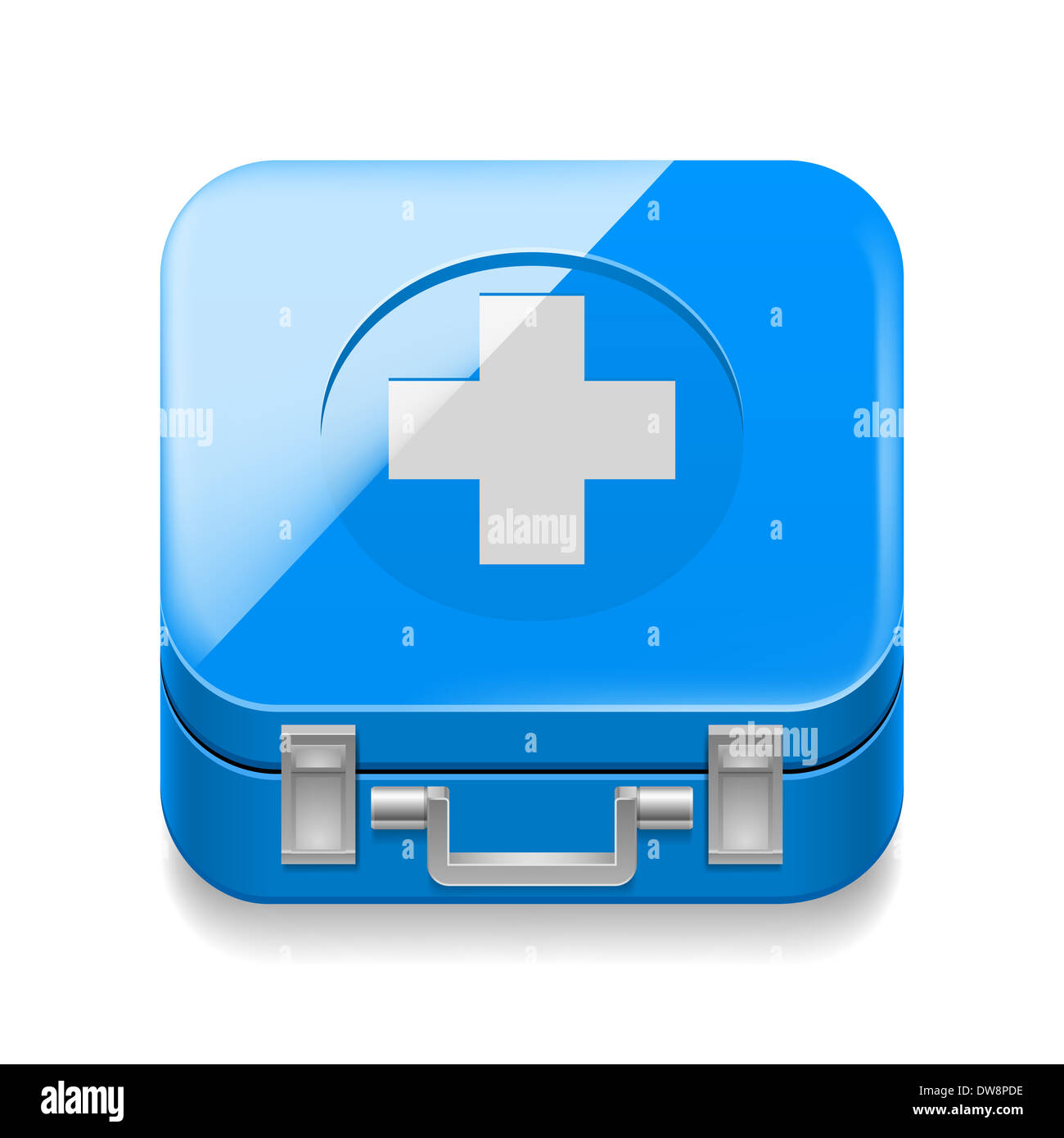 Shiny icon of blue first-aid kit on white background Stock Photo - Alamy