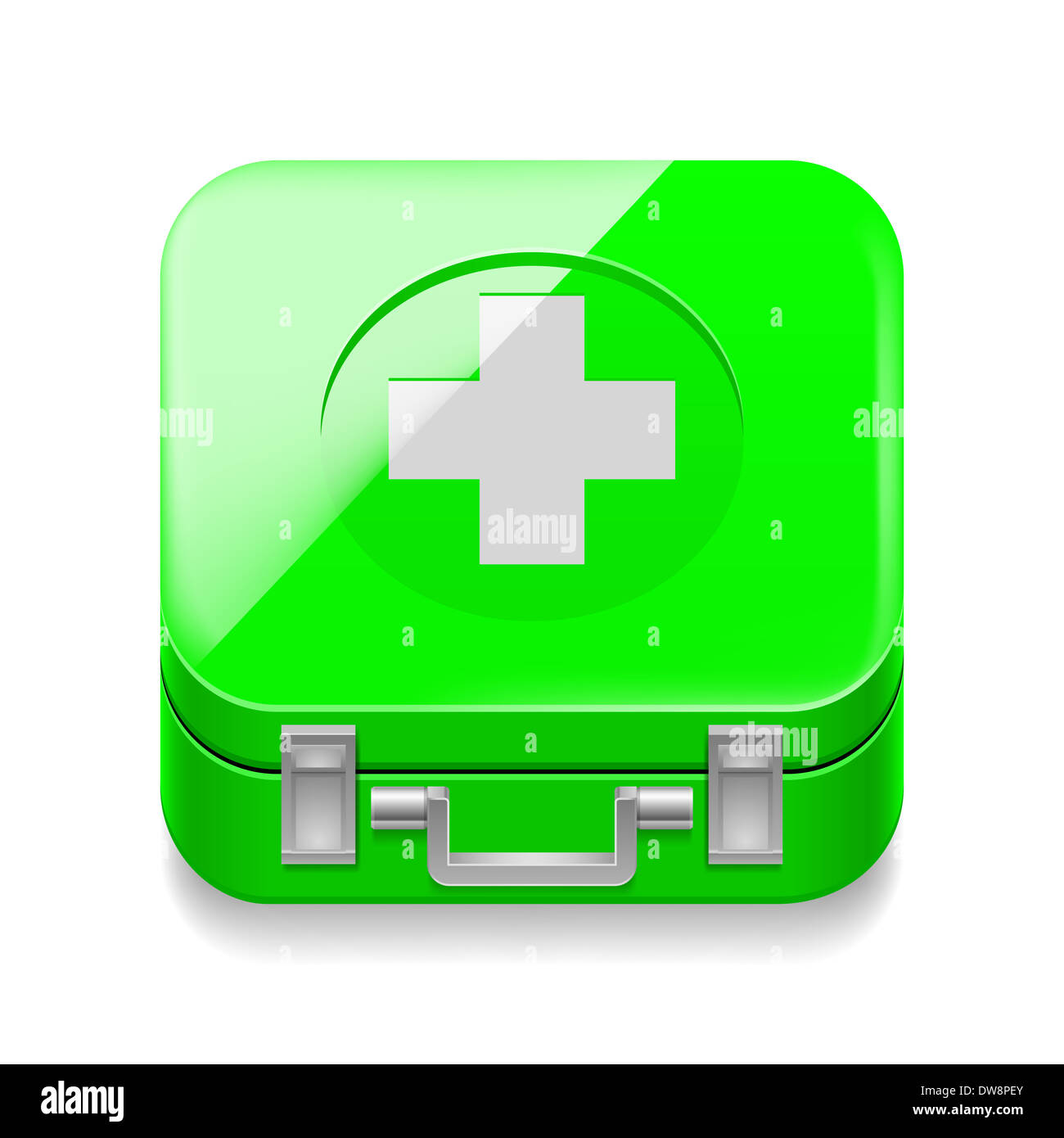 Icon of shiny green first-aid kit on white background Stock Photo - Alamy