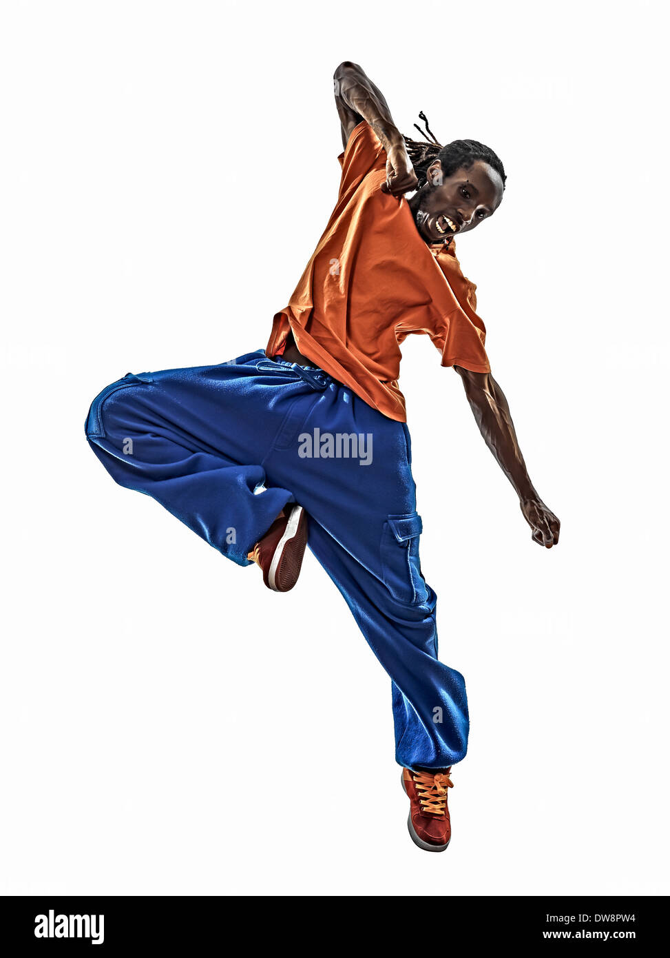 one hip hop acrobatic break dancer breakdancing young man jumping ...
