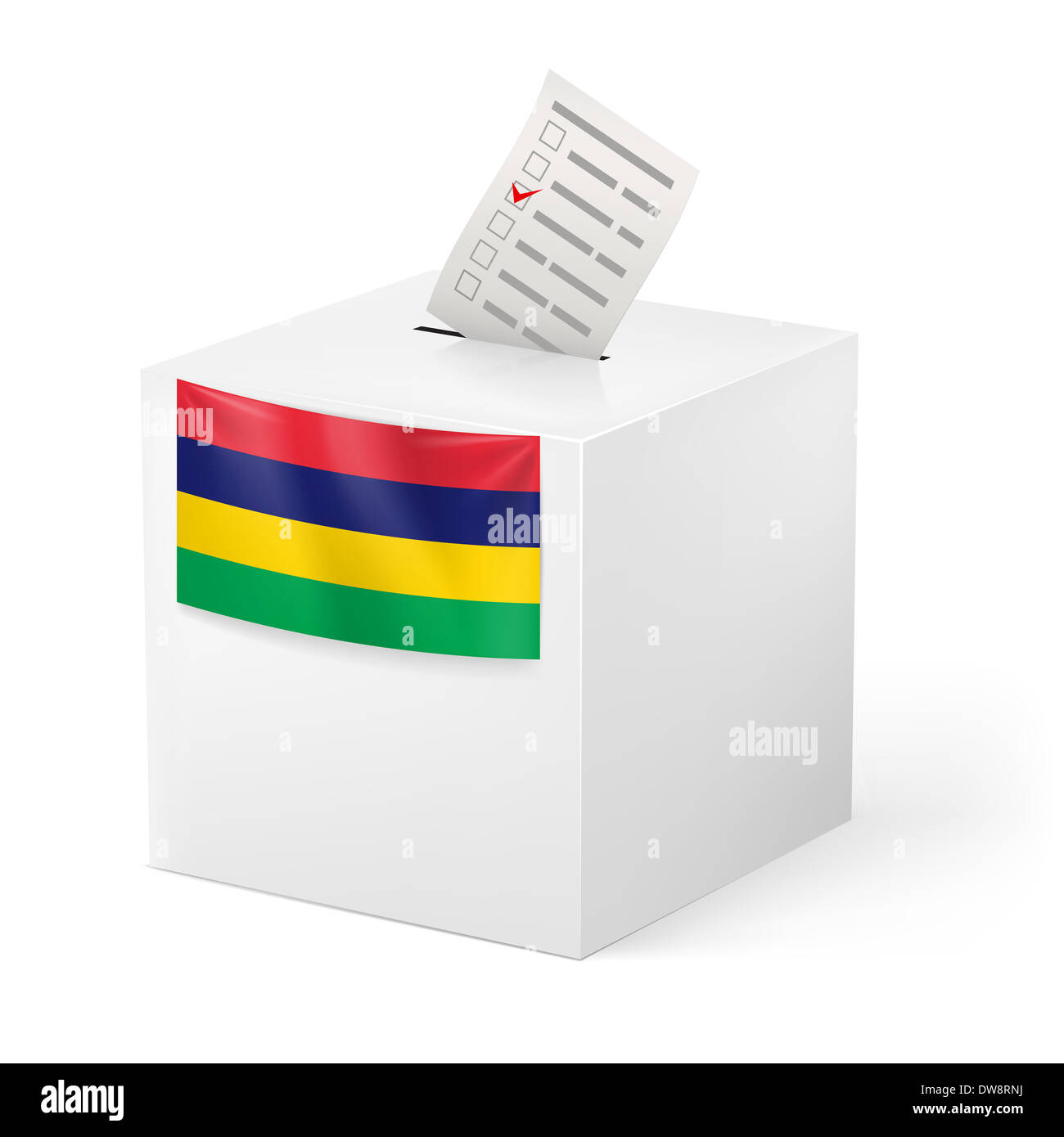 Election in Mauritius: ballot box with voting paper on white background ...