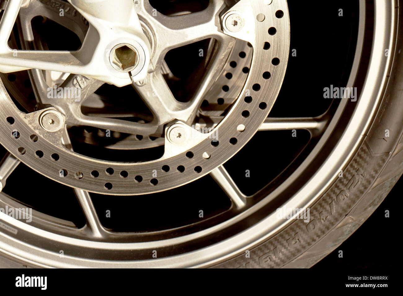 Motorcycle Disc Break and Rim Closeup Image With Black Background Stock ...