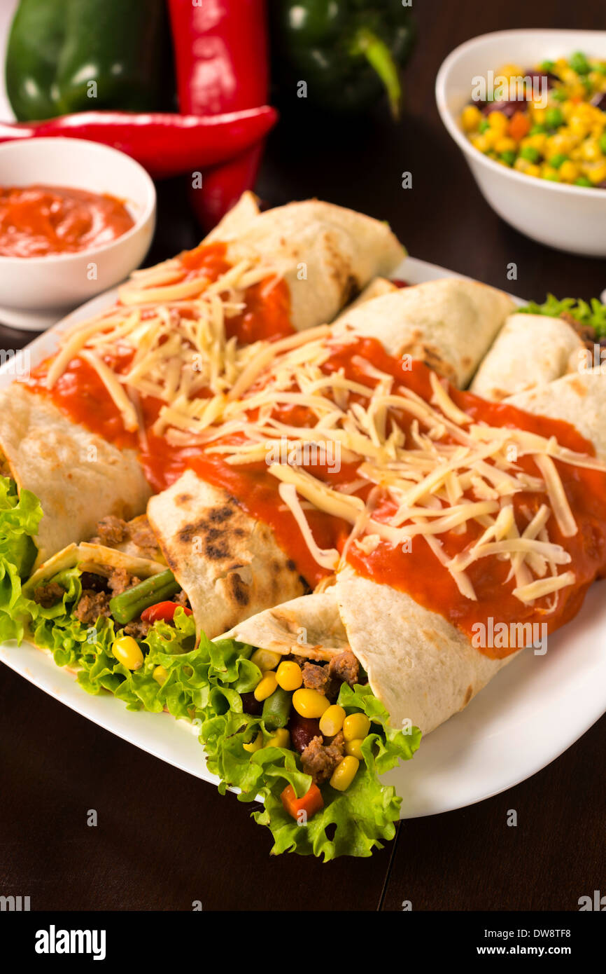 Selective focus in the right side burrito sandwich Stock Photo - Alamy