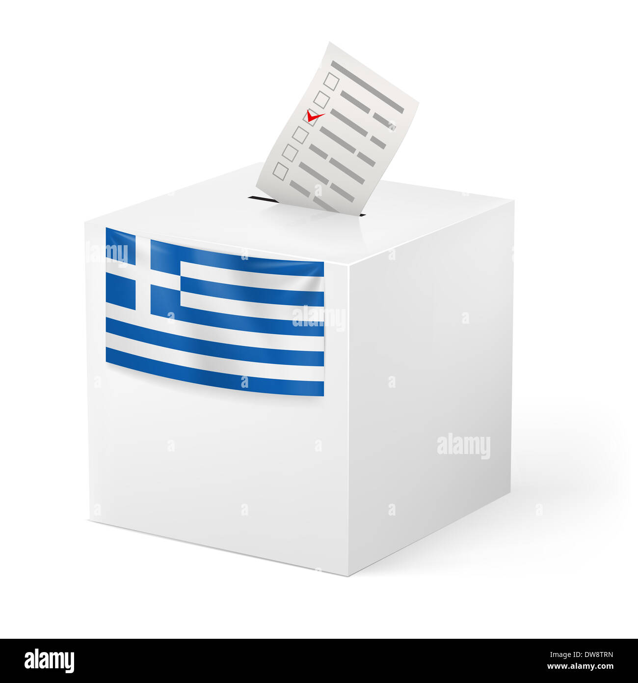 Election in Greece: ballot box with voicing paper isolated on white ...