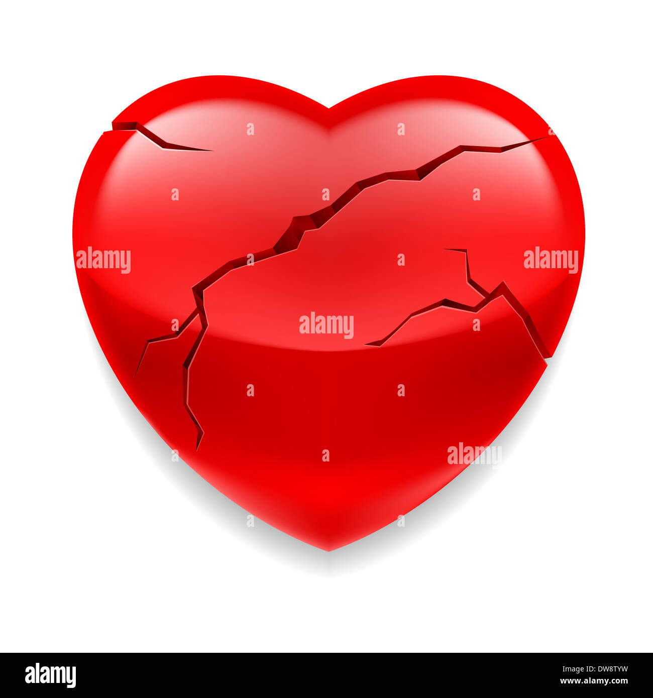 Shiny red cracked heart on white background Stock Photo - Alamy
