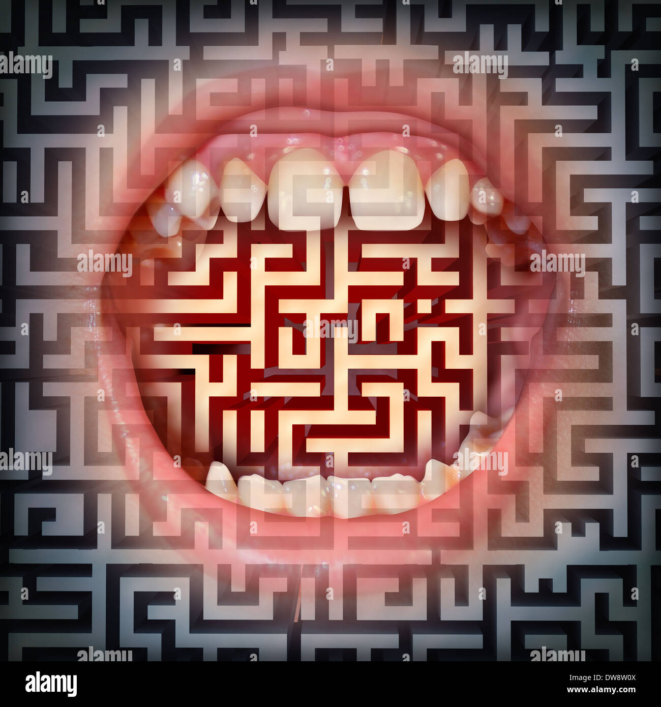 Communication solutions business concept as a human open mouth with a ...