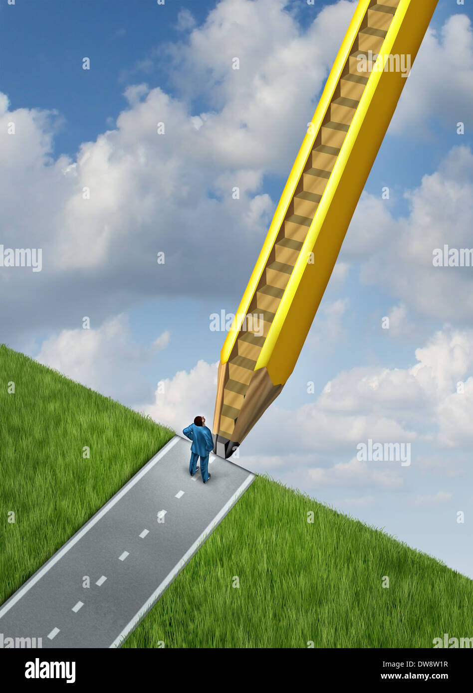 Creative opportunity and path to success as a giant pencil with upwards ...
