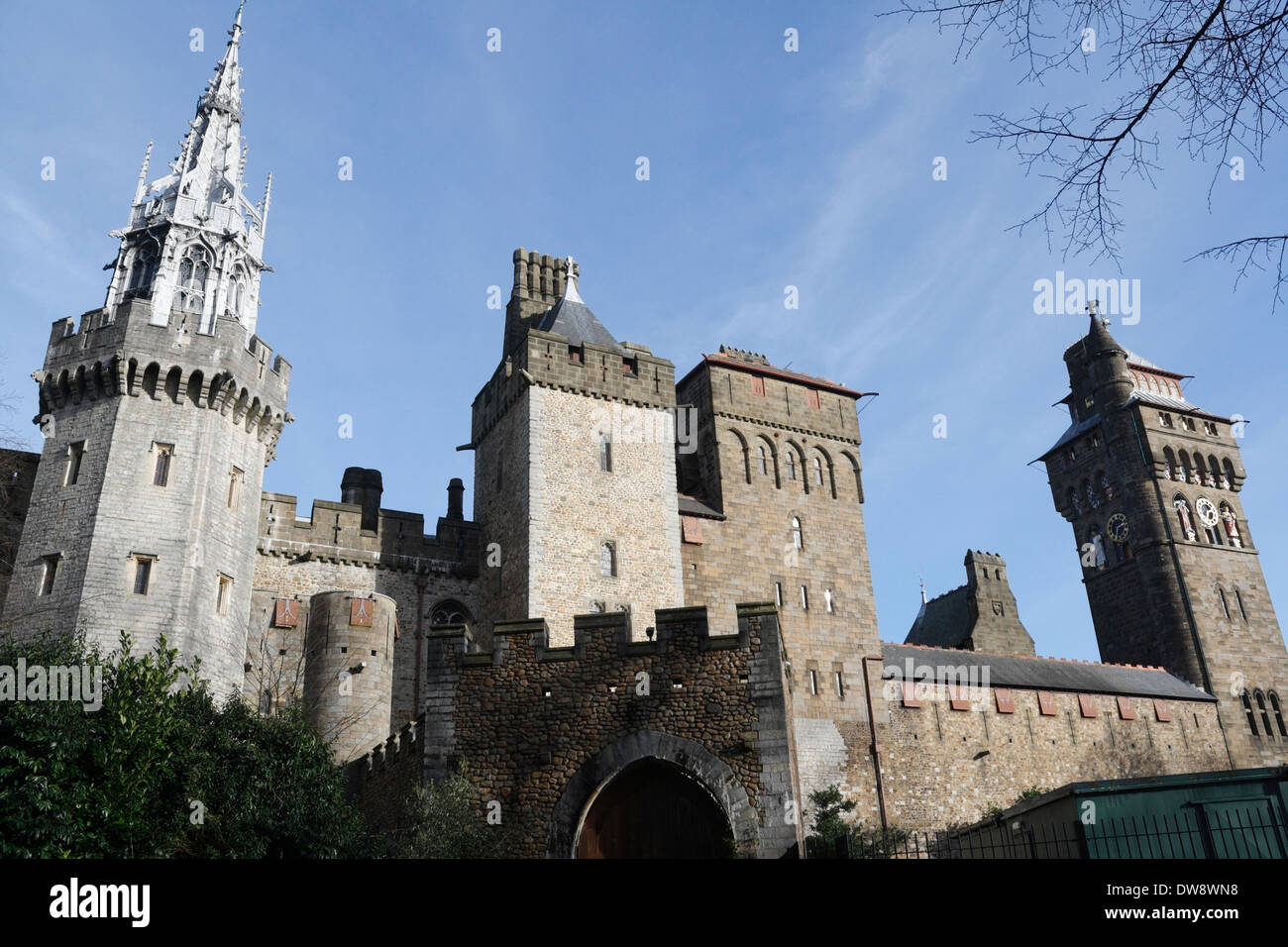The West gate and towers of Cardiff castle Wales UK Landmark building ...