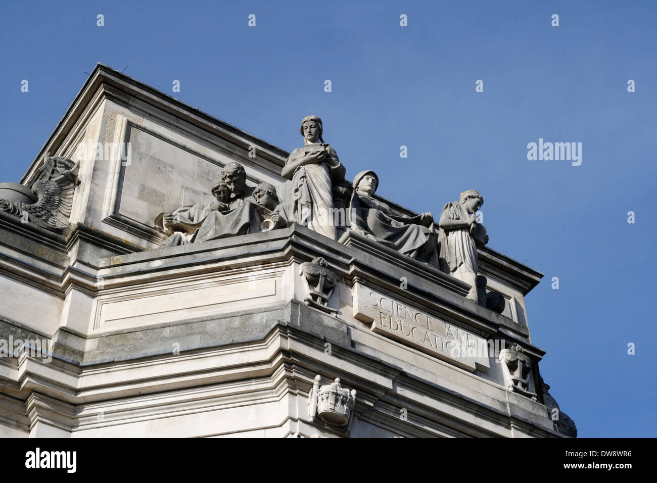 Ornate sculptures on the roof of Cardiff Crown Court Wales UK Stock ...