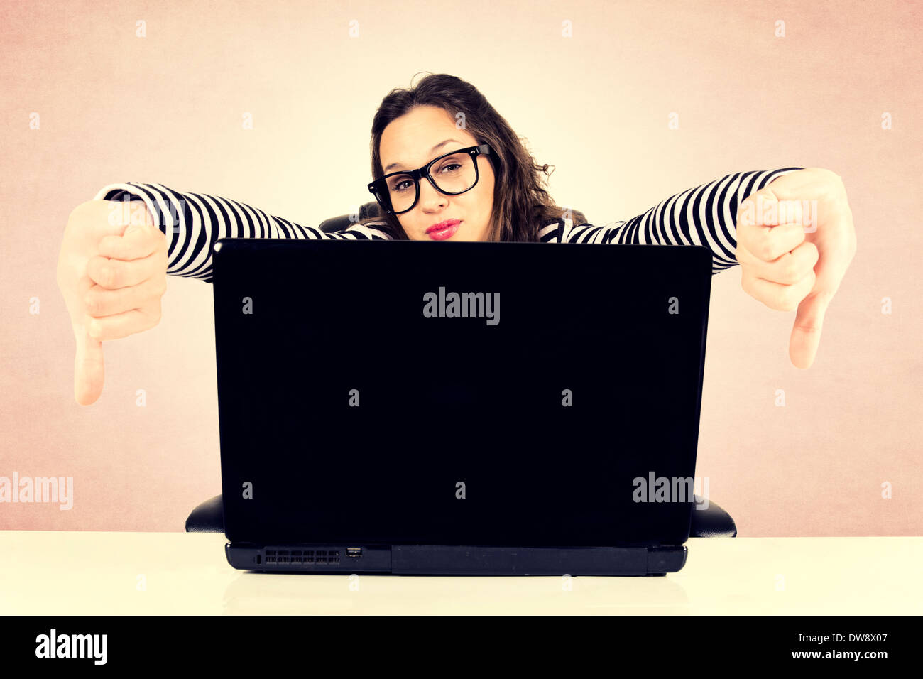 Female showing no ok sign with hear hands.Selective focus on the female ...