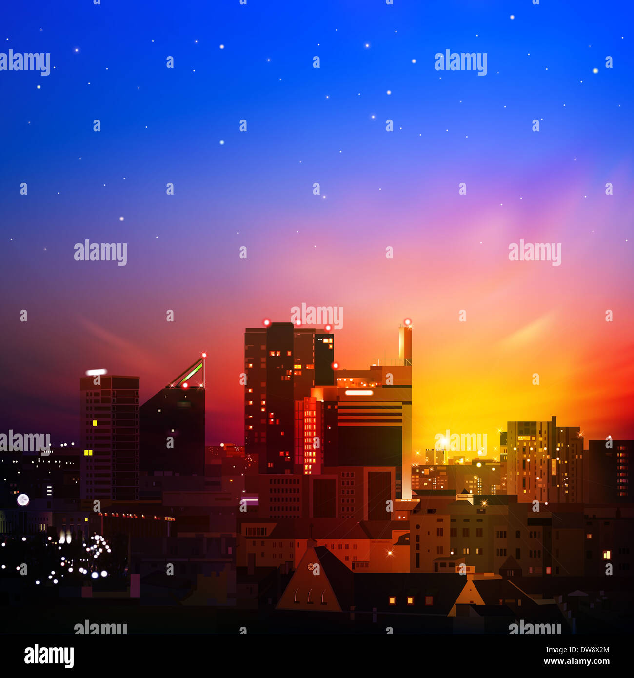 abstract nature background with city red sunset Stock Photo - Alamy