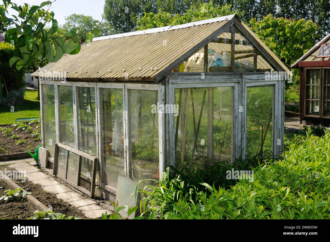 Allotment green house Stock Photo - Alamy