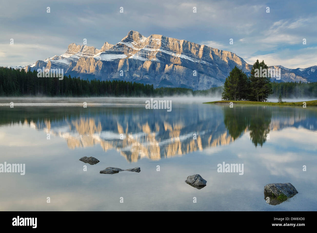 Mount Rundle reflected in Two Jack Lake, Banff National Park, Alberta ...